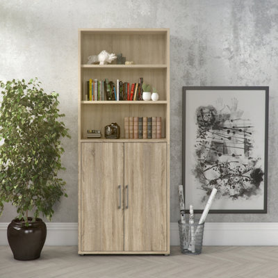Prima Bookcase 5 Shelves with 2 Doors in Oak