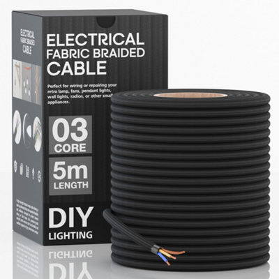 PRIMES DIY 3 CORE ROUND BLACK FLEX FLEXIBLE CABLE, STRANDED ELECTRICAL ...