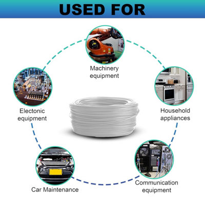 Primes DIY 3 Core Round White Flex Flexible Cable, stranded electrical ...