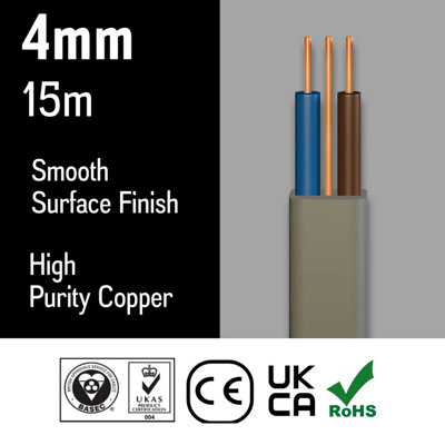 Primes DIY Electric Socket wire cable 4mm Twin and Earth Flat Grey PVC ...