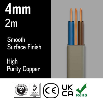 Primes DIY Electric Socket wire cable 4mm Twin and Earth Flat Grey PVC Lighting Electric Cable ...