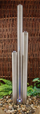Primrose 3 Brushed Tubes Stainless Steel Water Feature with Lights 121cm