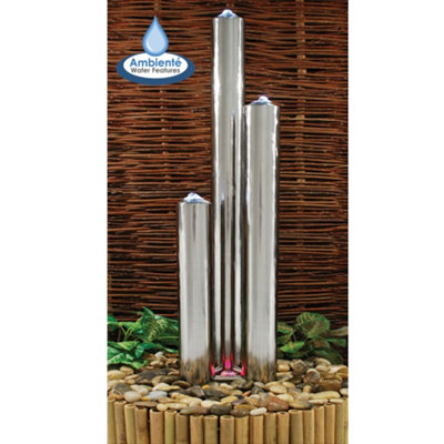 Primrose 3 Brushed Tubes Stainless Steel Water Feature with Lights ...