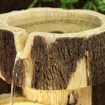 Primrose 3-Tier Log Cascading Patio Garden Water Feature with Lights ...