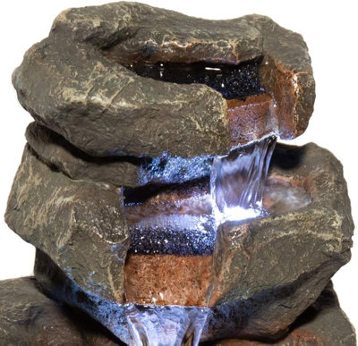 Primrose 4-Tier Cascading Rock Self Contained Water Feature with LED Lights