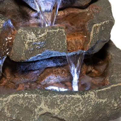 Primrose 4-Tier Cascading Rock Self Contained Water Feature with LED Lights
