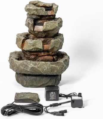 Primrose 4-Tier Cascading Rock Self Contained Water Feature with LED Lights