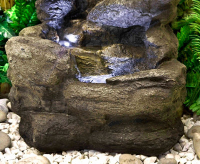 Primrose 4-Tier Rock Falls Patio Garden Water Feature with LED Lights ...