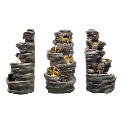Buy Primrose 4-Tier Rock Pool Cascading Water Feature with Lights for ...