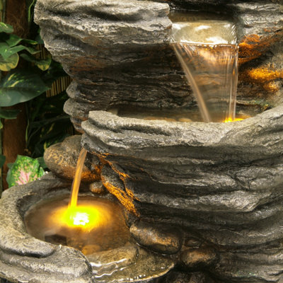 Primrose 4-Tier Rock Pool Cascading Water Feature with Lights for ...