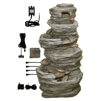 Primrose 4-Tier Rock Pool Cascading Water Feature with Lights for ...