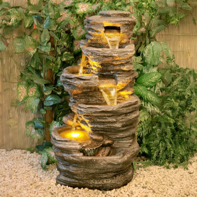 Primrose 4-Tier Rock Pool Cascading Water Feature with Lights for ...