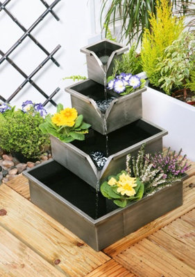 Primrose 4-Tier Stainless Steel Cascading Water Feature with Planter 49cm
