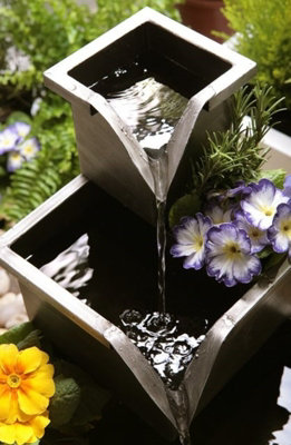 Primrose 4-Tier Stainless Steel Cascading Water Feature with Planter 49cm