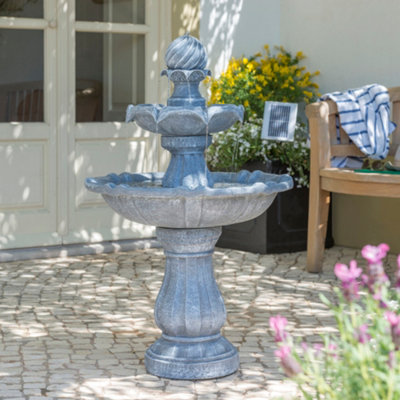 Primrose 92cm Grey Imperial Tiered Solar Powered Water Feature with LED ...