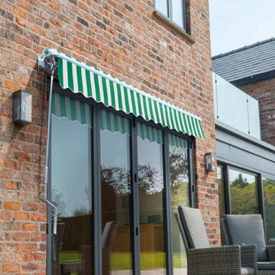 Primrose Awnings 4.0m x 3.0m Retractable Electric Green & White Awning ...