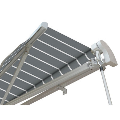 Primrose Awnings 4.0m x 3.0m Retractable Manual Pin Striped Grey Awning ...