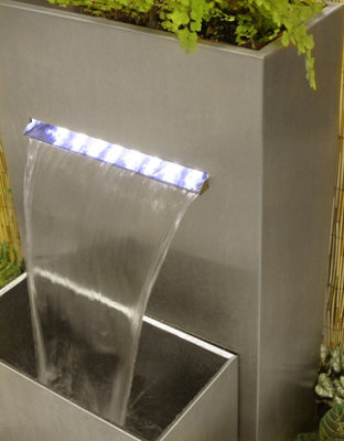 Primrose Berkeley Stainless Steel Waterfall Water Feature Planter with ...
