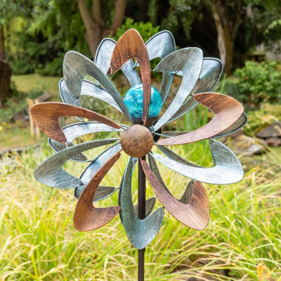 Primrose Bluebird Wind Spinner with Solar Powered Crackle Globe & LED ...