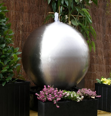 Primrose Brushed Sphere Stainless Steel Outdoor Water Feature with ...
