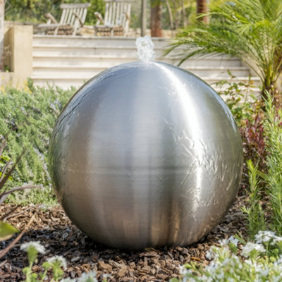 Primrose Brushed Sphere Stainless Steel Outdoor Water Feature with ...