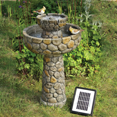 Primrose Cobbled Solar Powered Bird Bath Outdoor Water Feature Fountain ...