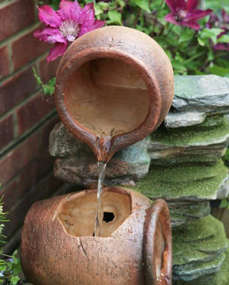 Primrose Cottage Honey Pots and Barrel Tiered Garden Water Feature with ...