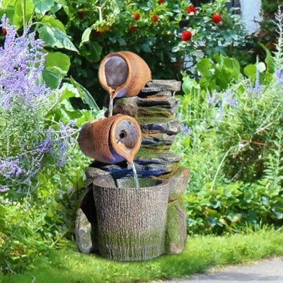 Primrose Cottage Honey Pots and Barrel Tiered Garden Water Feature with ...