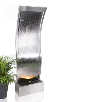 Primrose Curved Stainless Steel Water Feature Wall Cascade Indoor Use ...