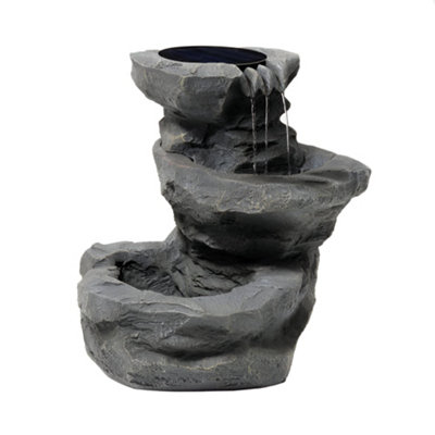 Primrose Dornie Solar Powered Grey Stone Effect Outdoor Pouring Water ...