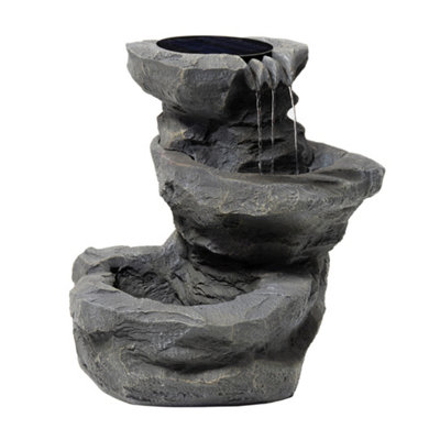 Primrose Dornie Solar Powered Grey Stone Effect Outdoor Pouring Water ...