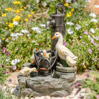 Primrose Duck Family at Old Tap Water Feature with Lights 56cm | DIY at B&Q