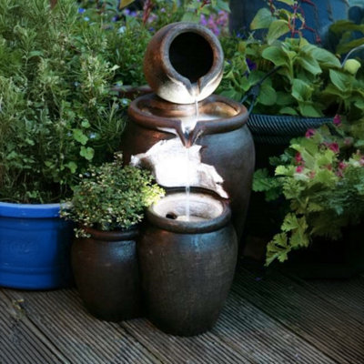 Primrose Earthenware 3-Tier Honey Pot Water Feature & Planter with ...