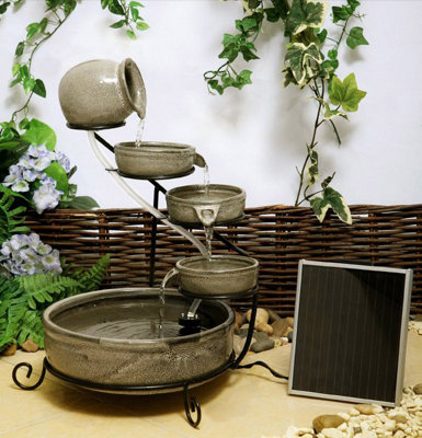 Primrose Earthenware Solar Powered Water Feature Fountain with Battery ...