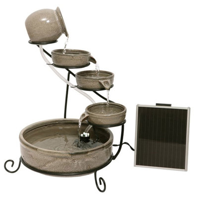 Primrose Earthenware Solar Powered Water Feature Fountain with Battery ...