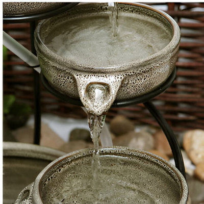 Primrose Earthenware Solar Powered Water Feature Fountain with Battery ...