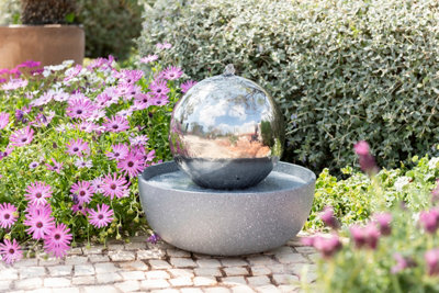 Primrose Eclipse Sliver Sphere Stainless Steel Water Feature with LED ...