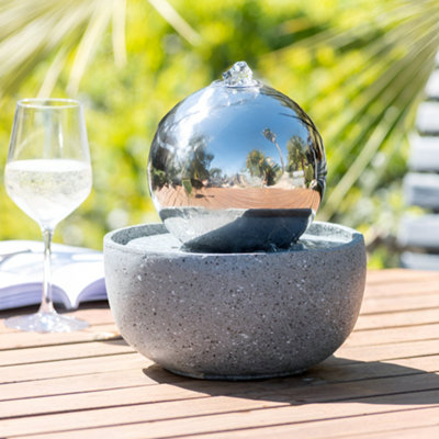 Primrose Eclipse Sphere Stainless Steel Water Feature with Lights ...