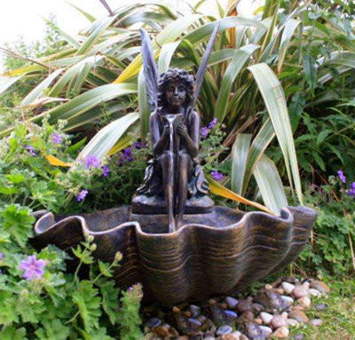 Primrose Fairy on a Clam Shell Mains Powered Garden Patio Outdoor Water ...