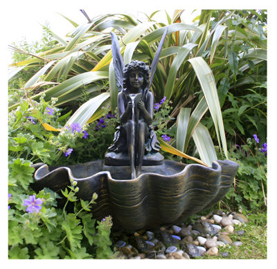 Primrose Fairy on a Clam Shell Solar Powered Garden Outdoor Water ...