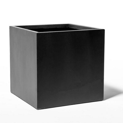 Primrose Fibrecotta Dark Grey Square Cube Planters 40cm Set of 2