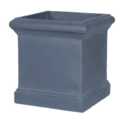 Primrose Fibrecotta Lead Effect Square Cube Planter Pot H27cm