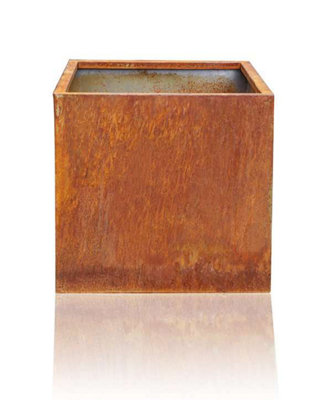 Primrose Garden Outdoor Corten Steel Rust Effect Cube Planter Plant Pot ...