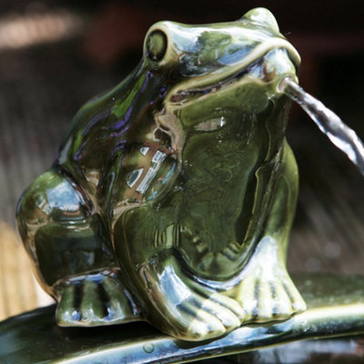 Primrose Green Frog Solar Ceramic Dish Outdoor Indoor Use Water Feature ...