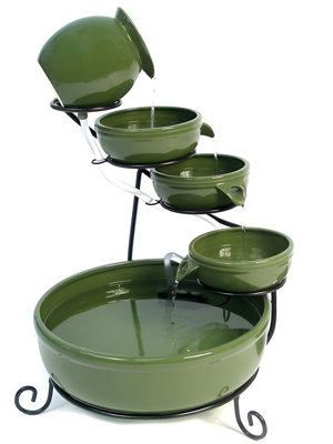 Primrose Green Solar Ceramic Outdoor Water Feature with Battery Backup ...