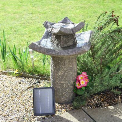 Primrose Grey Pavillion Tiered Solar Powered Bird Bath Water Feature ...