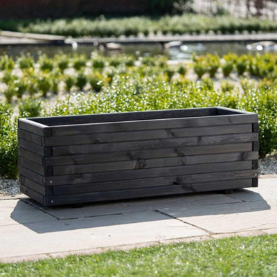 Primrose Grey Pine Wooden Raised Bed Outdoor Trough Planter 90cm | DIY ...