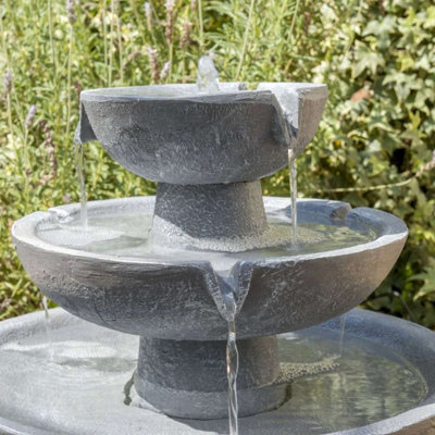 Primrose Hatfield Solar Powered 3 Tier Cascading Grey Outdoor Stone ...
