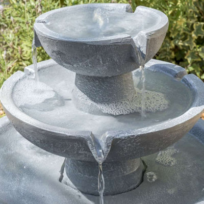 Primrose Hatfield Solar Powered 3 Tier Cascading Grey Outdoor Stone ...