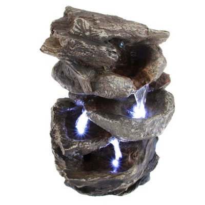 Primrose Hayal 3-Tier Cascading Tabletop Water Feature with Lights H28cm